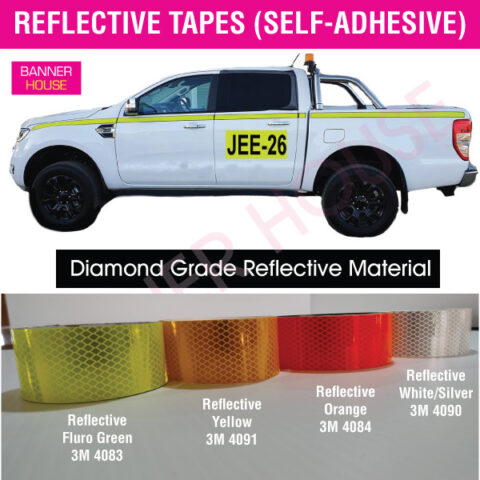 Vehicle Reflective Tape and Strip (Self Adhesive) Fluro Green, Yellow ...